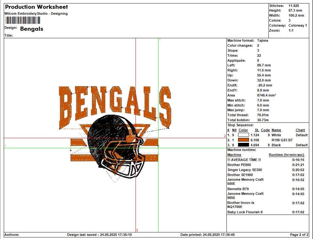 Bengals Embroidery Design | 6 Formats Pes Dst Exp VP3 HUS XXX | 5 Sizes ...