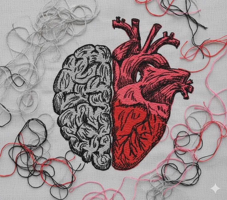 Anatomical Heart & Brain Embroidery Design | Left Brain Right Brain ...