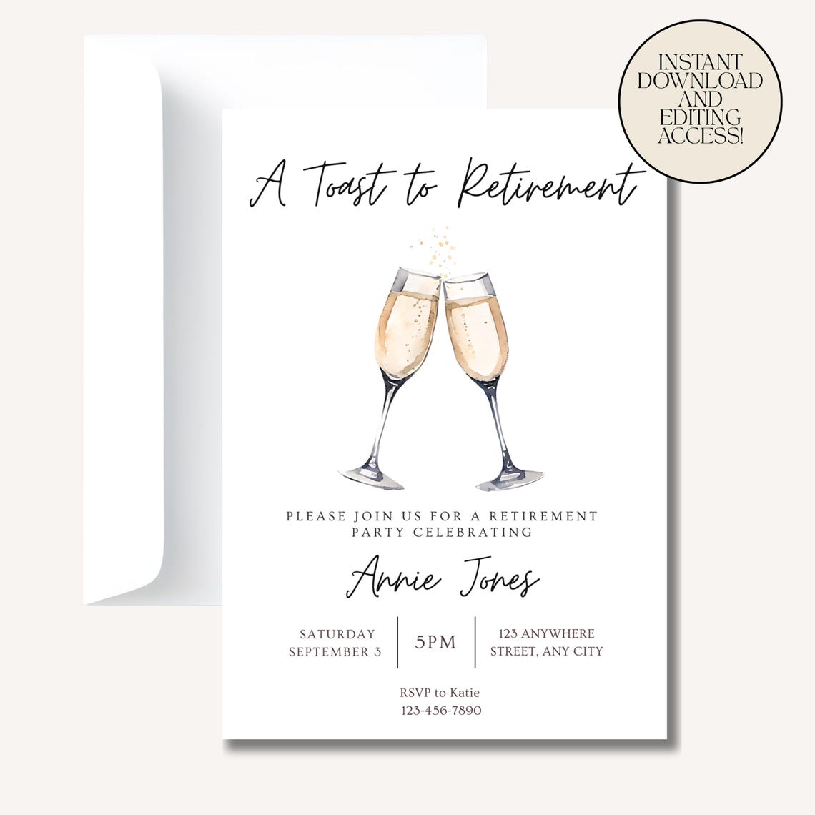 Retirement Party Invitation: Watercolor Champagne Toast (canva Template ...