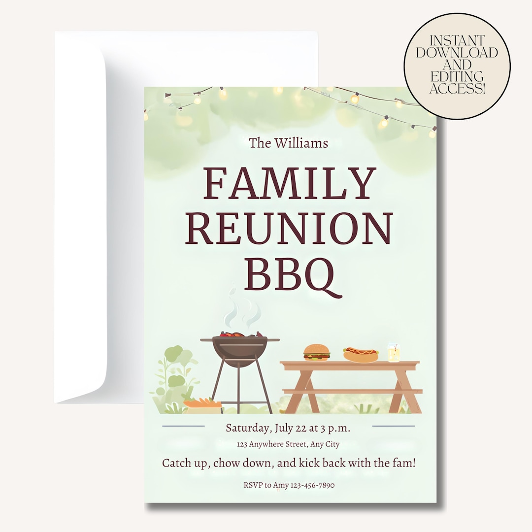 BBQ Family Reunion Invitation Template: Printable Cookout Invite ...