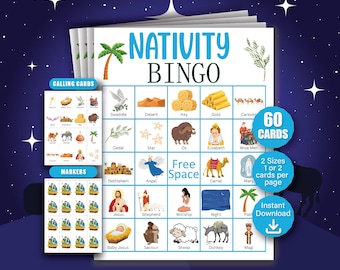 60 Nativity Bingo Cards, Christmas Nativity Bingo, Nativity Game ...