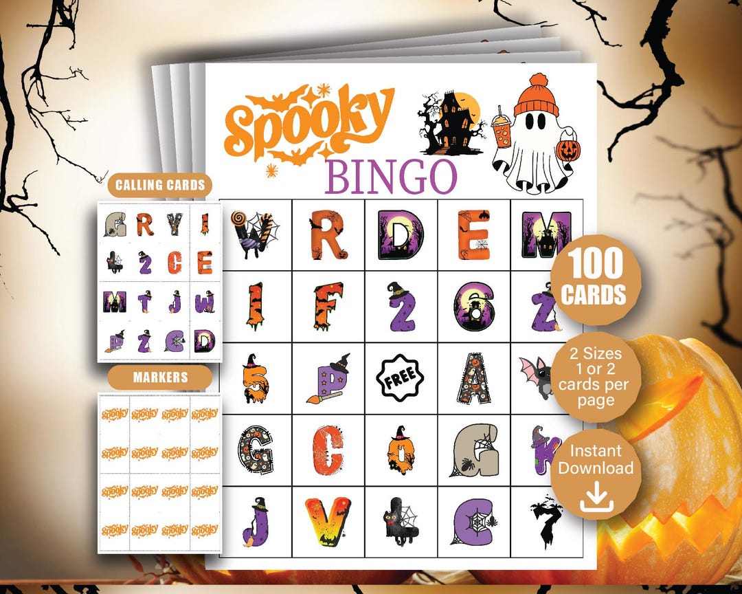 100 Spooky Bingo Cards, Halloween Mingle Bingo, Mix and Mingle ...