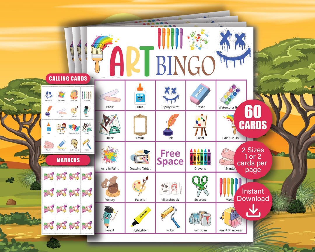 Art Bingo Game, 60 Unique Art Bingo Cards, Art Party Game for Kids, Art ...