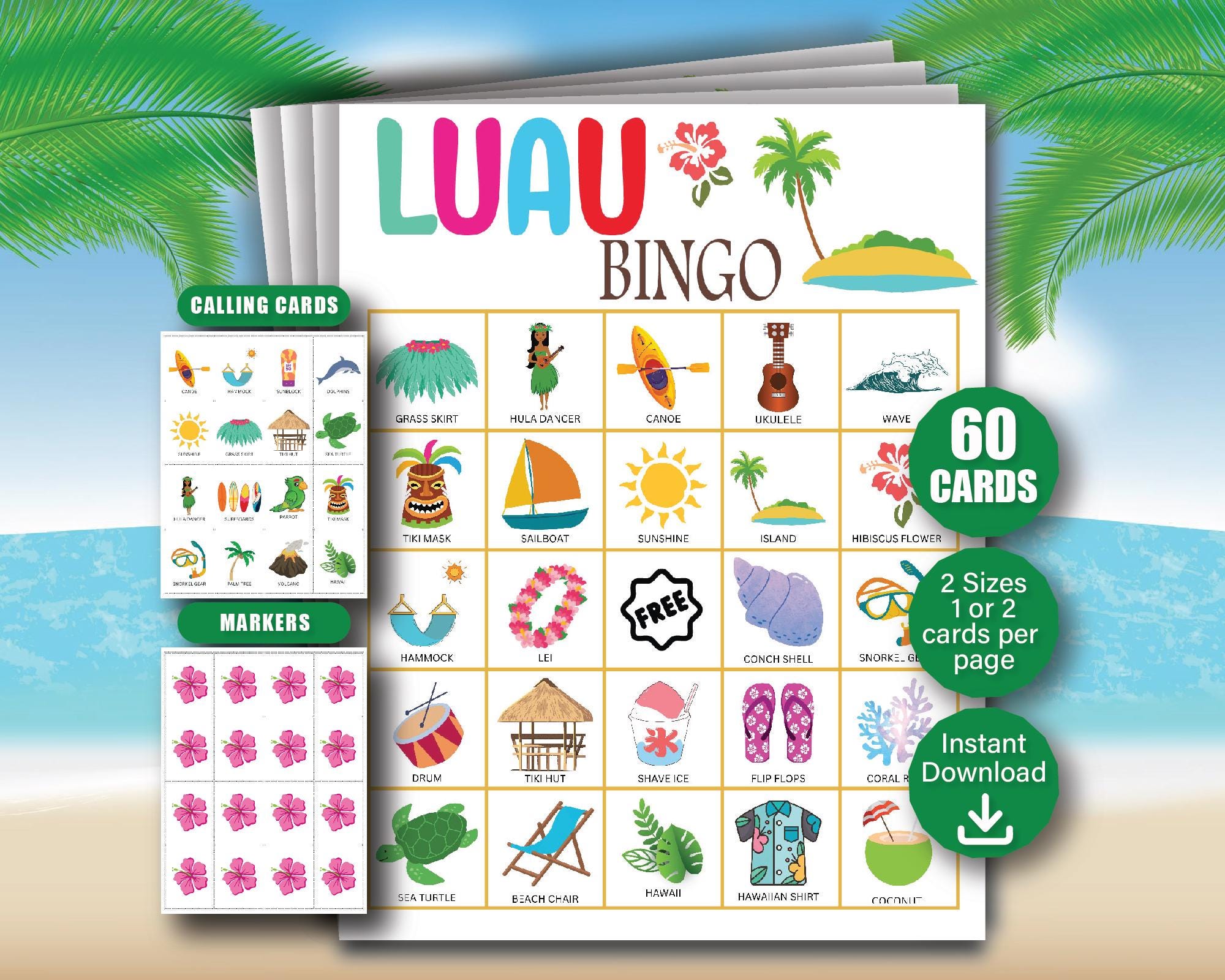 Luau Bingo Cards, LUAU Games, Aloha Bingo, Tropical Birthday Games ...