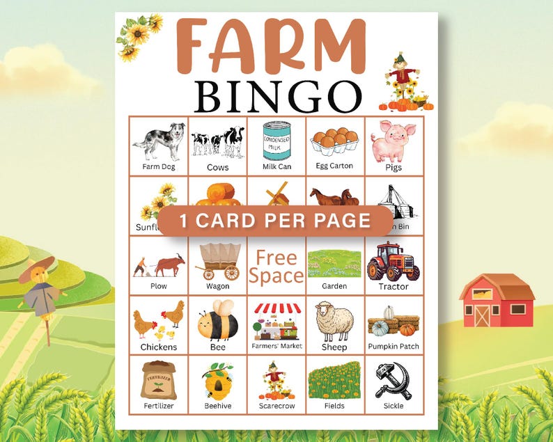 60 Farm Bingo Cards, Farm Bingo Game, Farm Party Game, Barnyard ...