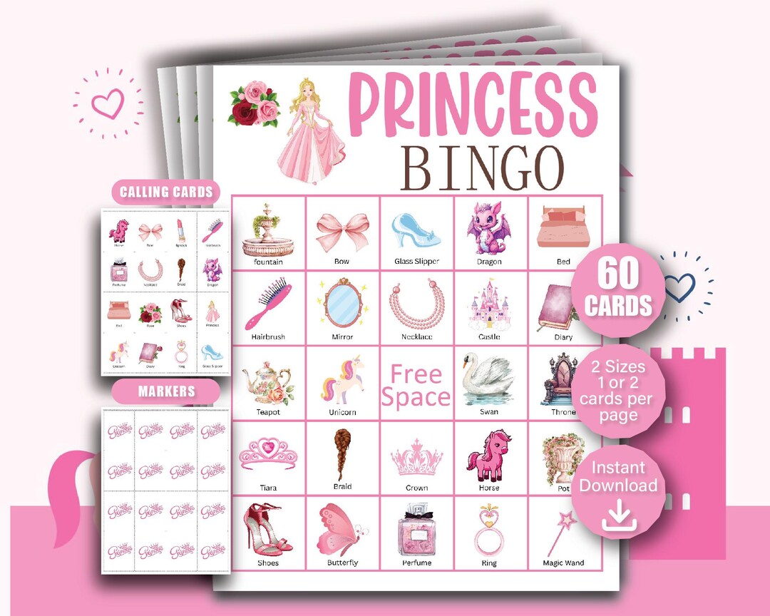 60 Princess Bingo Cards, Royal Bingo Cards, Girl Birthday Activities ...