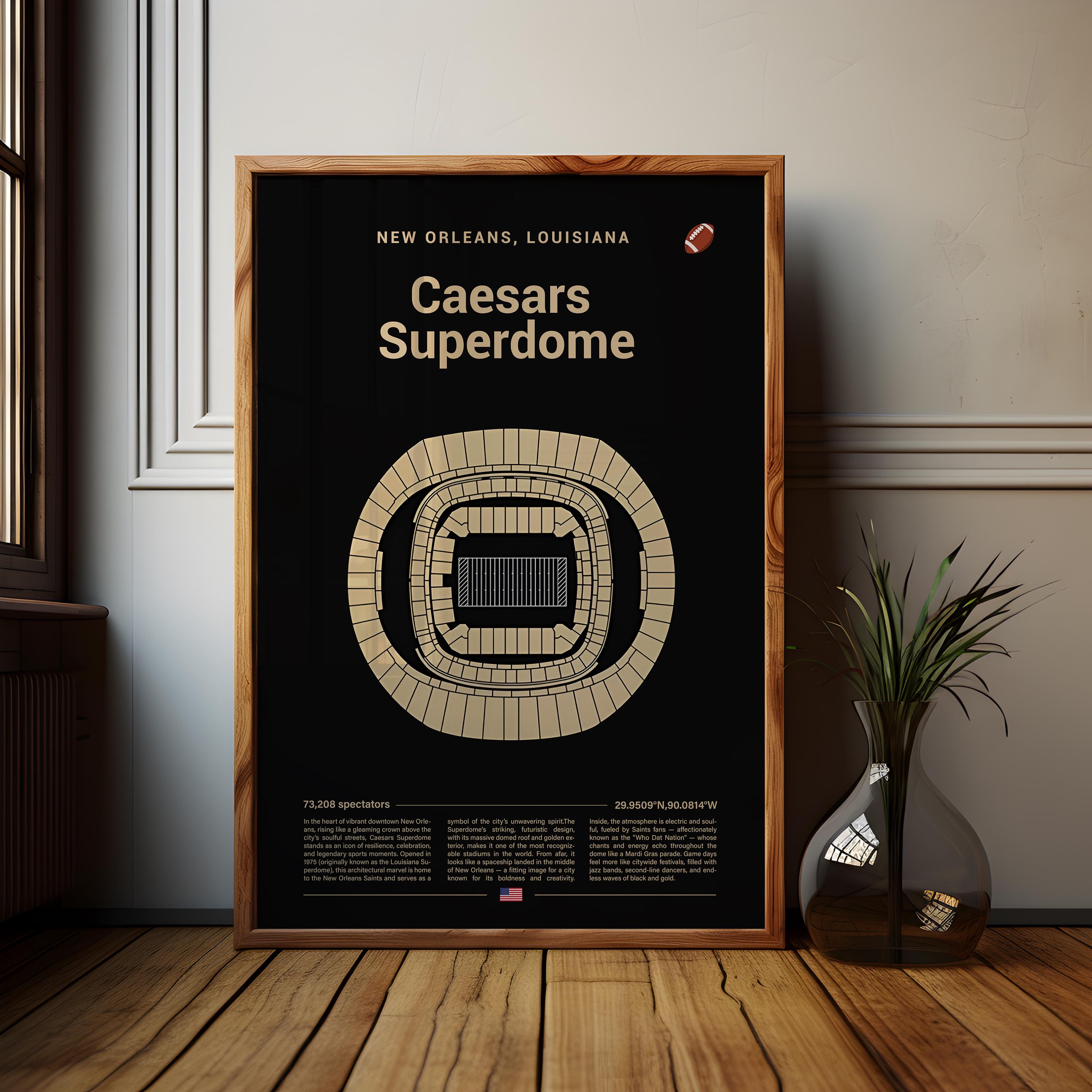 Caesars Superdome Poster, New Orleans Saints Poster Print, Stadium ...