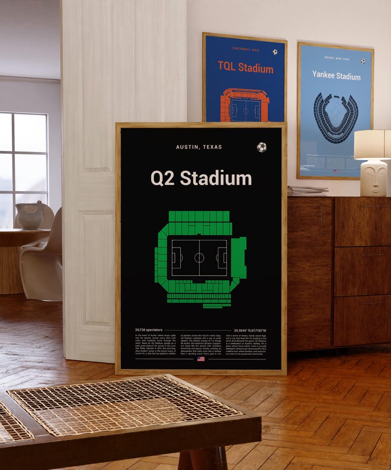 Q2 Stadium Print, Mid Century Modern Soccer Wall Art, Football Fan Gift ...