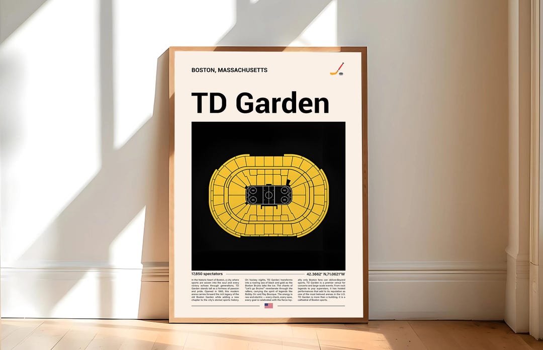 Boston Bruins Poster, TD Garden Stadium Print, Mid Century Modern ...