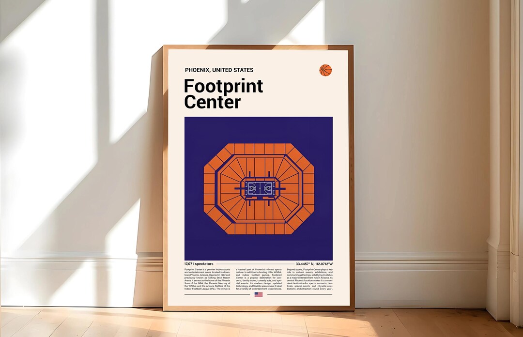 Footprint Center Stadium Print, Phoenix Suns Poster, Mid Century Modern ...