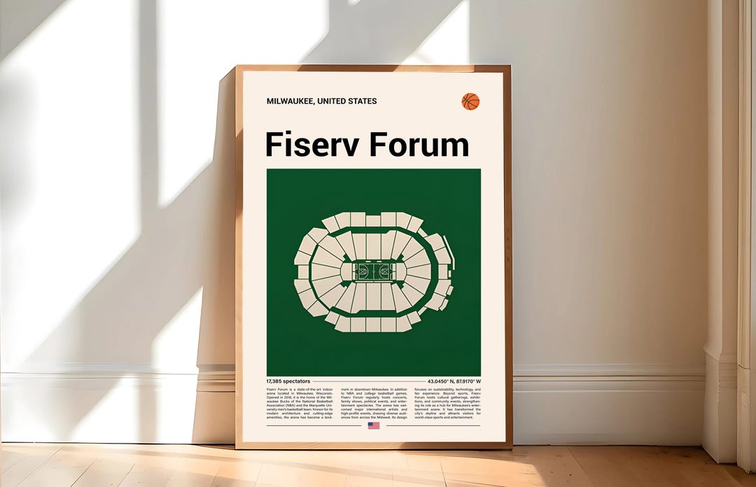 Fiserv Forum Stadium Print, Milwaukee Bucks Poster, Mid Century Modern ...