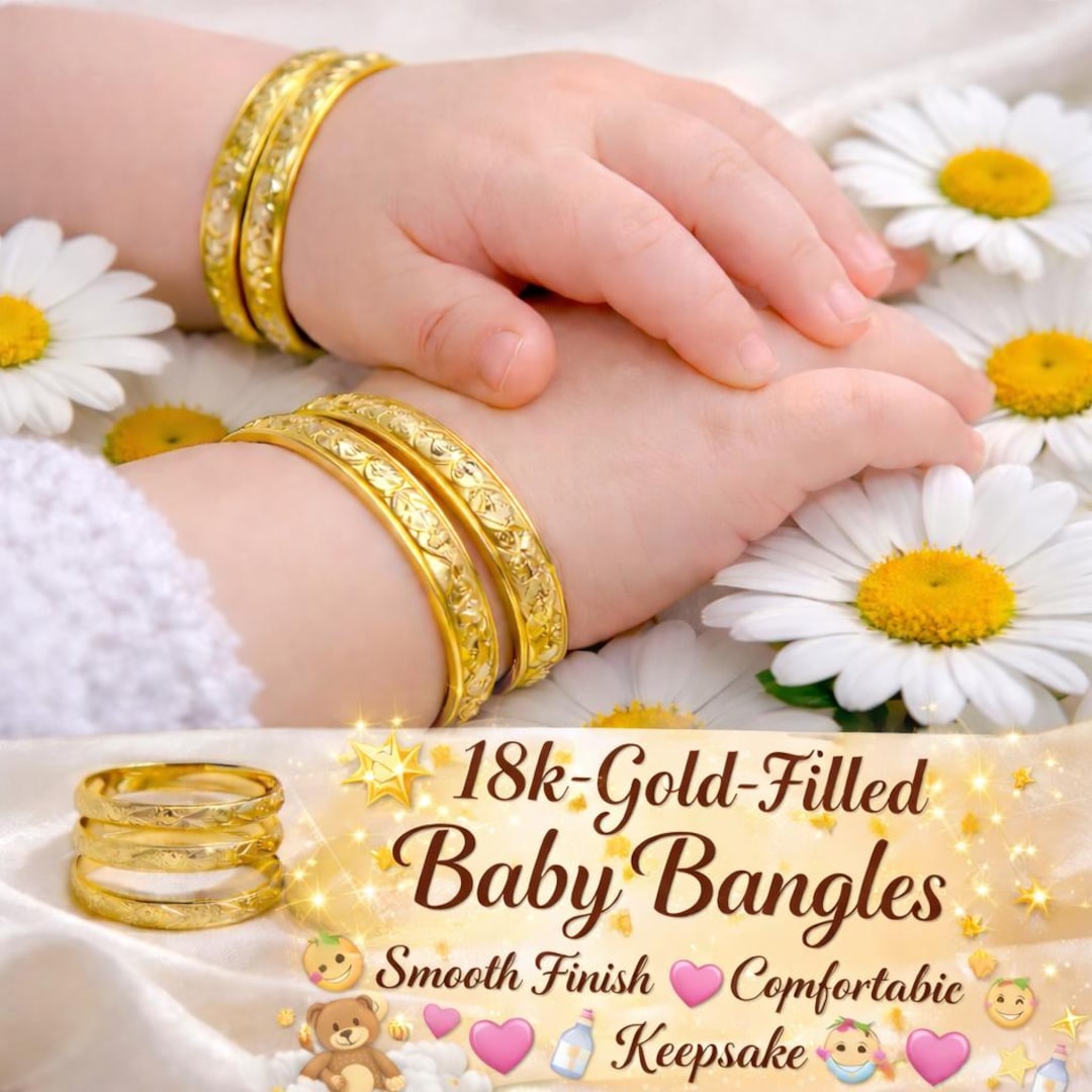 18K Gold-filled Baby Bangle Set of 2 Newborn* Hypoallergenic * Keepsake ...