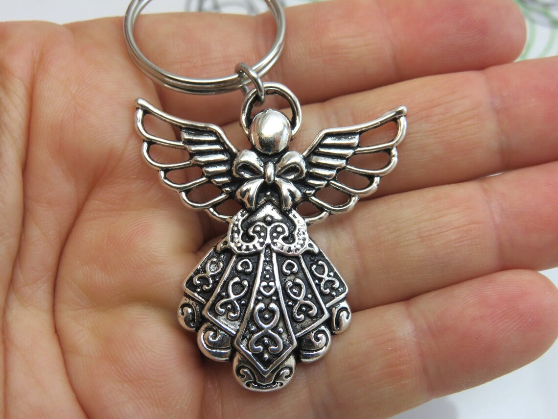 Silver guardian angel keychain metal charm keychain metal | Etsy