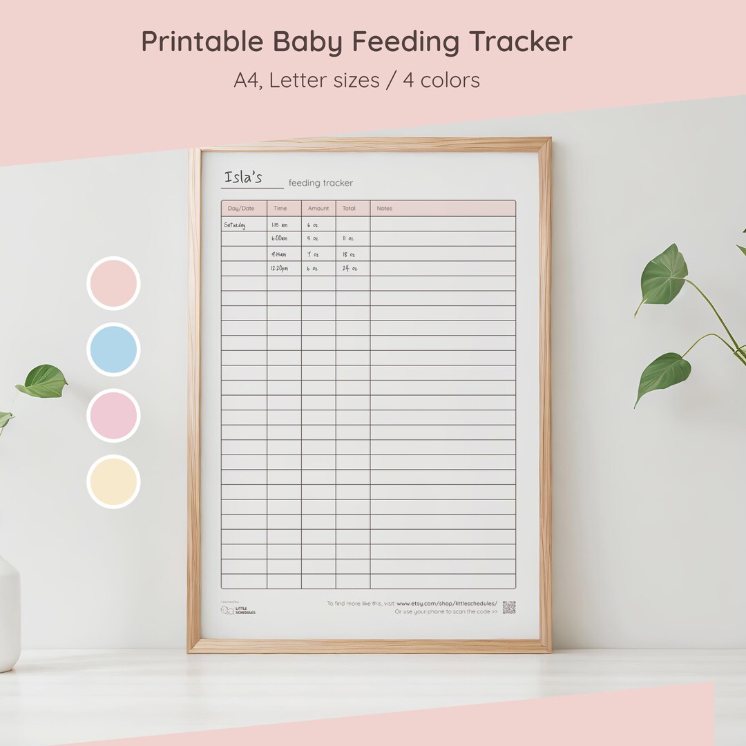 Baby Feeding Log – Baby Log Sheet in 4 Colors | A4 & US Letter Sizes - Etsy
