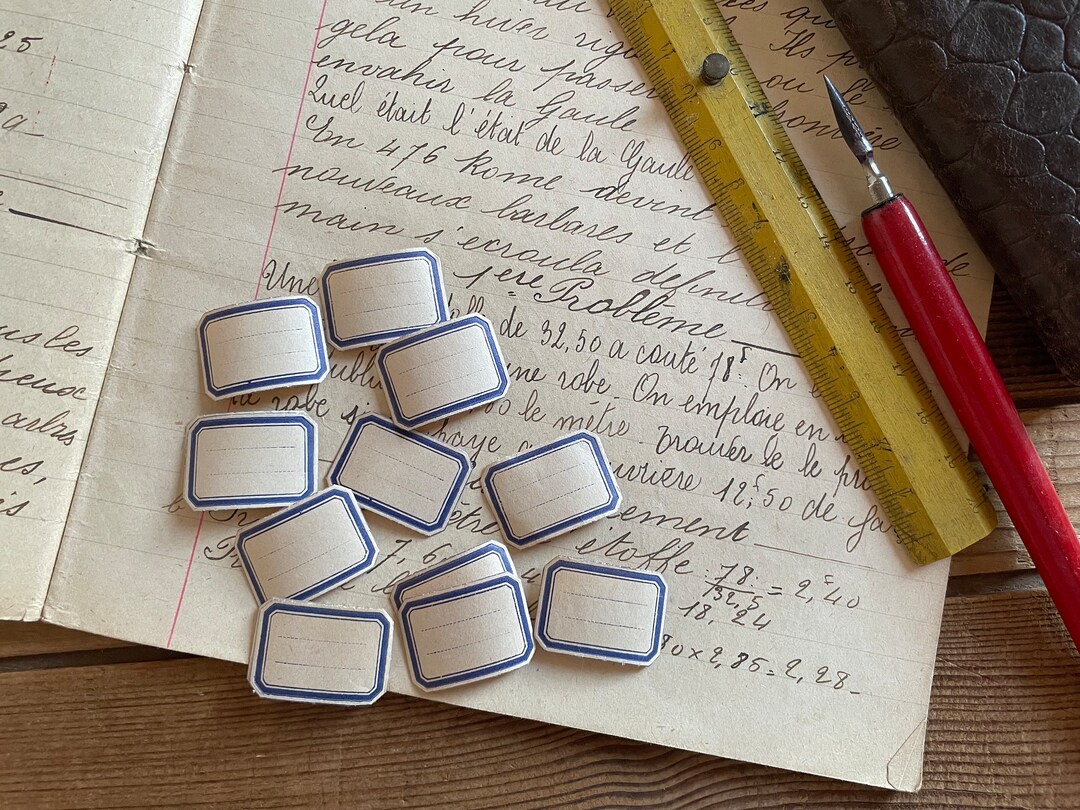 Vintage French Blue Gummed Unused Labels Rectangle Shape Set of 25 - Etsy