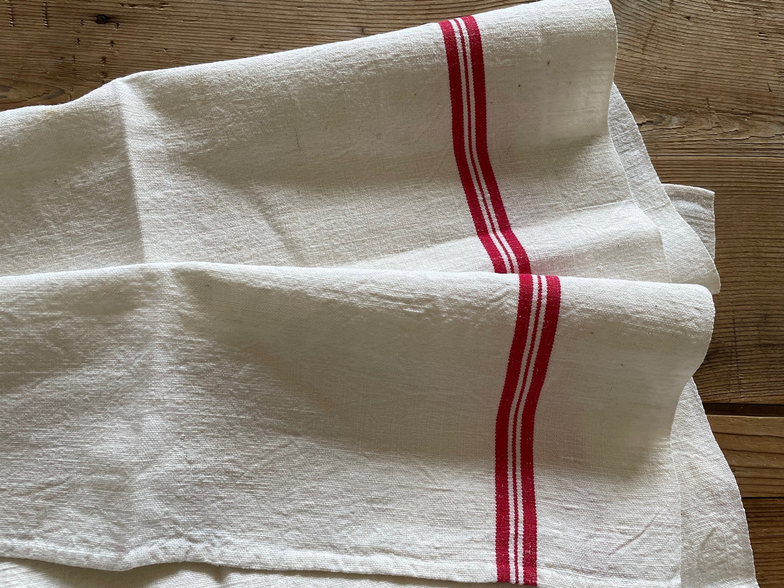 Vintage FRENCH Linen & Cotton Unused Tea Towel Kitchen Cloth Monogram ...