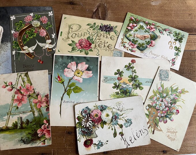Vintage 1900s French Postcards - Flowers - Colors Postcards - Set of 8 ...