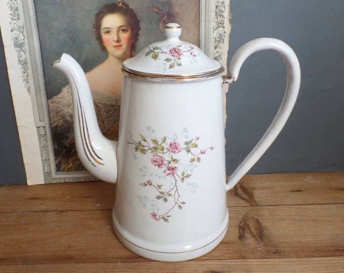 Old French Enamelware Flowers Patterns Cafetiere Coffee Pot 1920s - Etsy