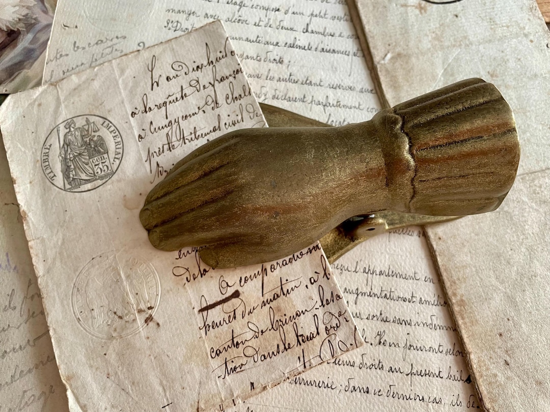 Vintage Large Hand Shaped Paper Letter Clip Metal Hand Office Hand Clip ...