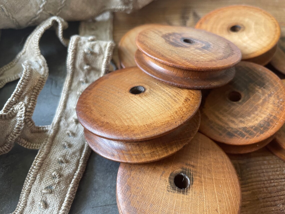 Old French Wooden Bobbins Spools Set of 3 Spools - Etsy