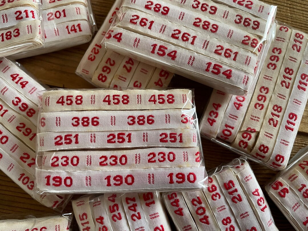 Vintage French Laundry Labels Numbers Linen Kitchen Cloth.... Set of 5 ...