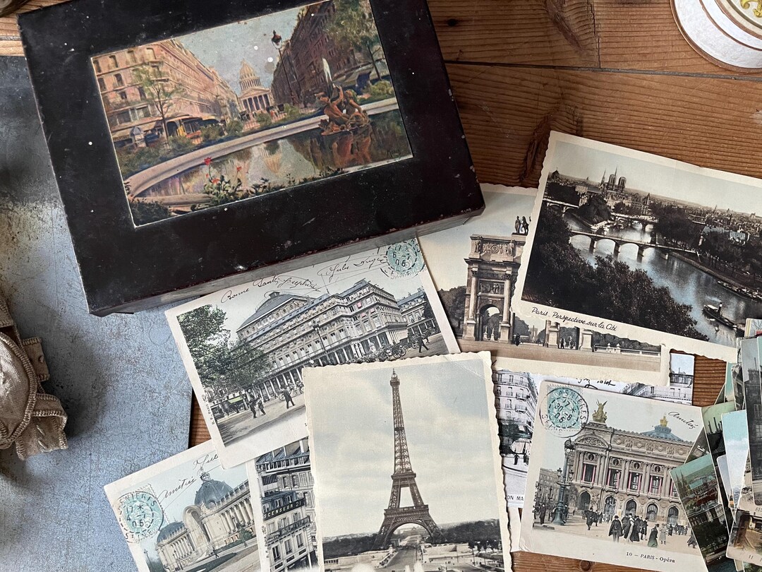 Vintage 1930/40s French Postcards From Paris Colored Postcards in Tin ...