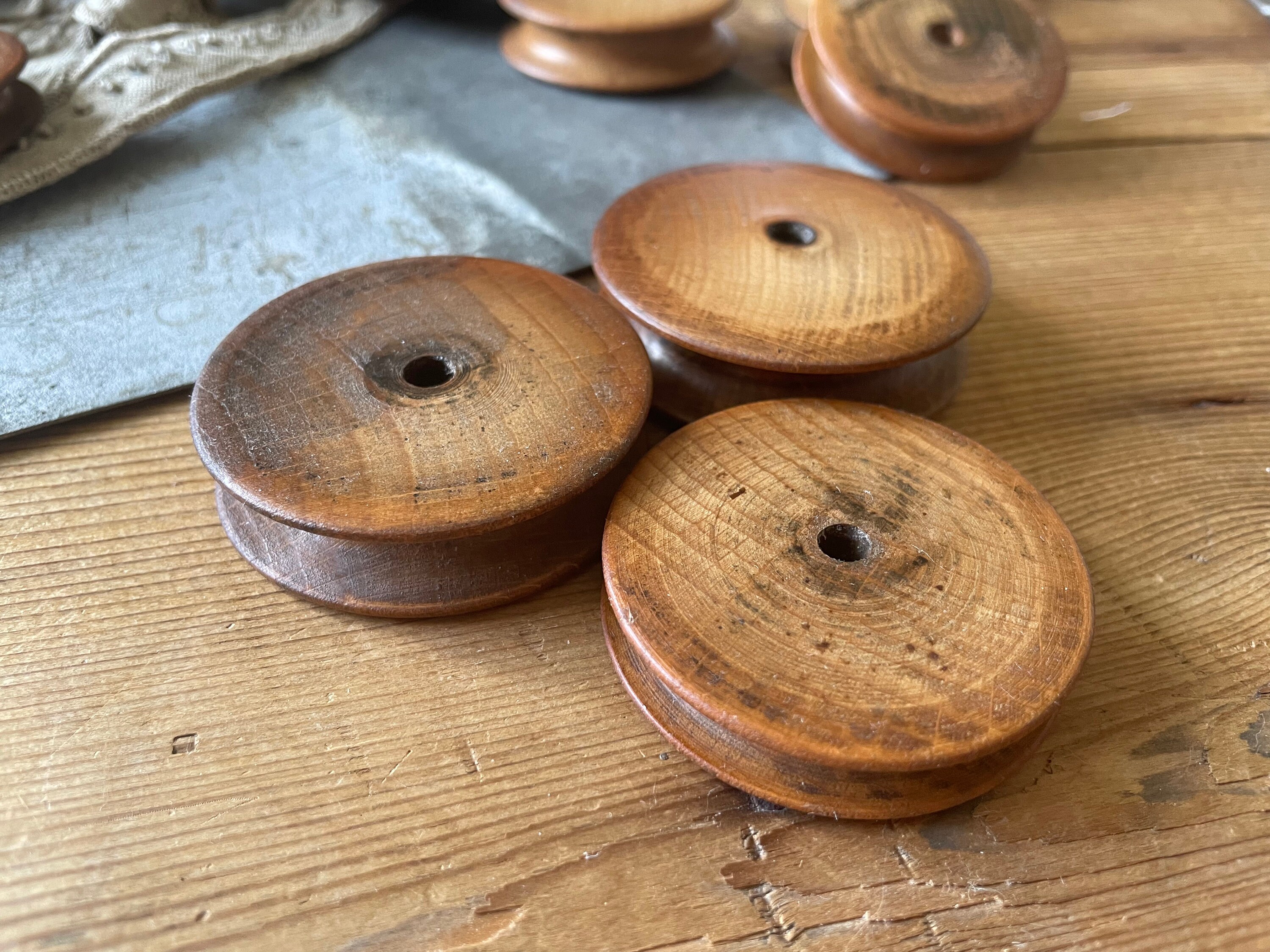 Old French Wooden Bobbins Spools Set of 3 Spools - Etsy