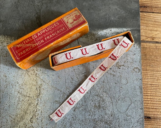 Vintage French Laundry Labels Letter - Linen Kitchen Cloth.... Letter U ...