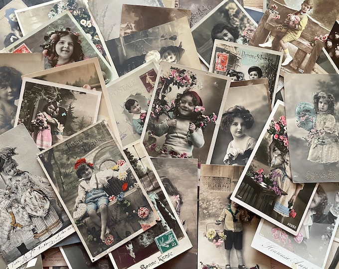 Vintage 1900s French Postcards Children Black and White/color Set of 10 ...