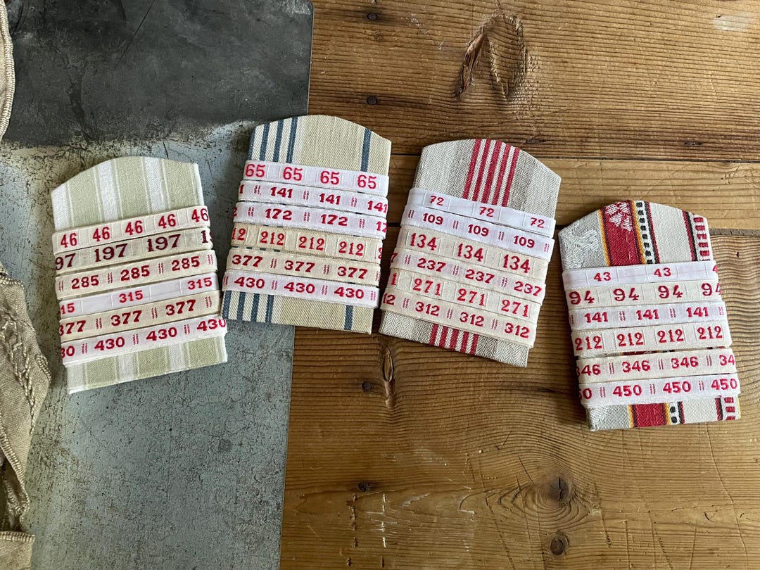 Vintage French Laundry Labels Numbers Tapes Meters Linen Kitchen Cloth ...