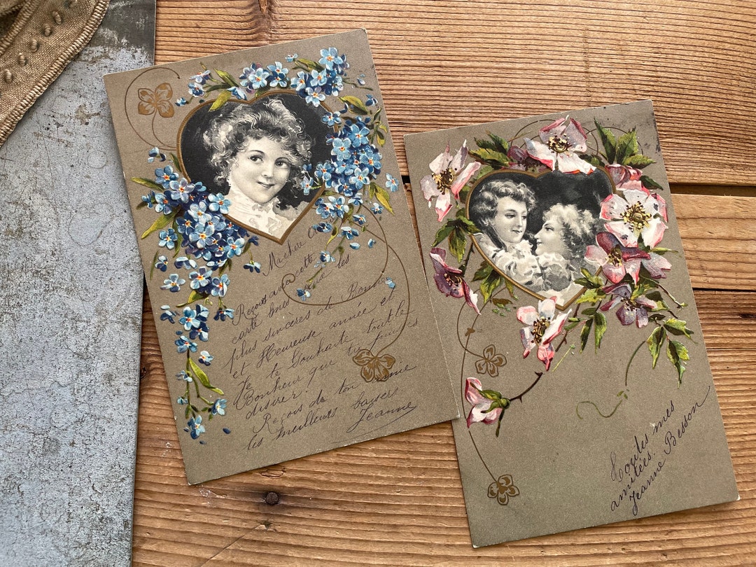 Vintage 1900s French Postcards Young Lady/couple Portraits Flowers ...