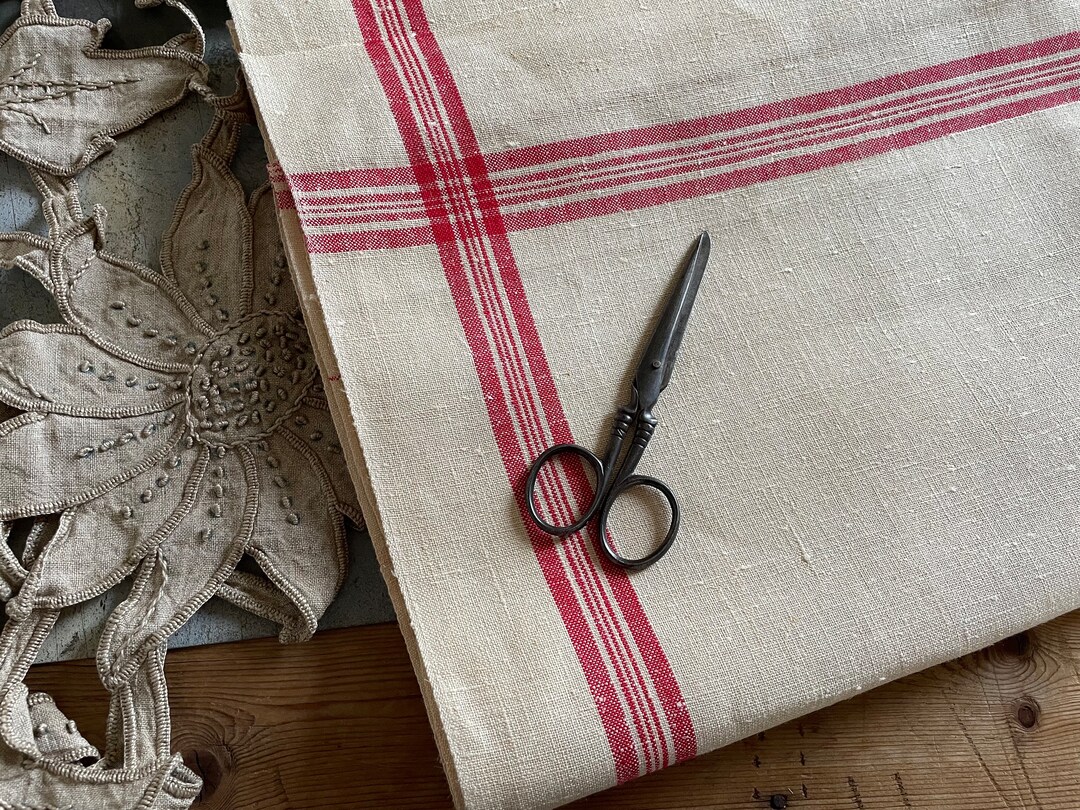 Old French Natural Linen Coton Fabric Tea Towel Torchon Fabrics Bundle ...