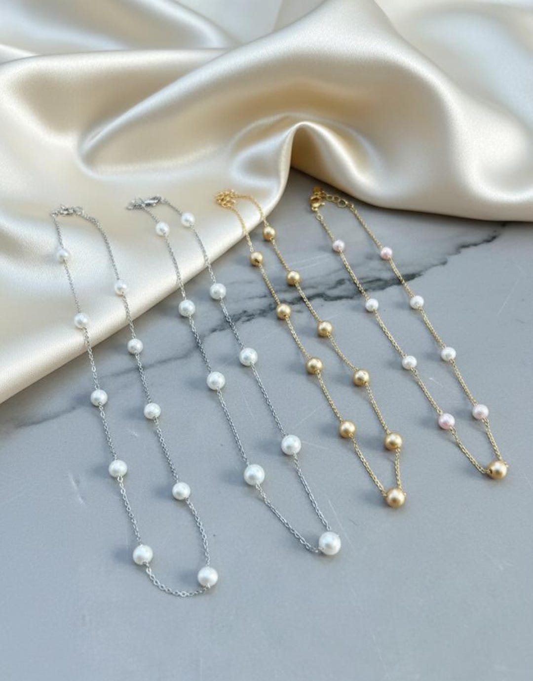 South Sea Golden and White Pearl Floating Necklace - Adjustable ...