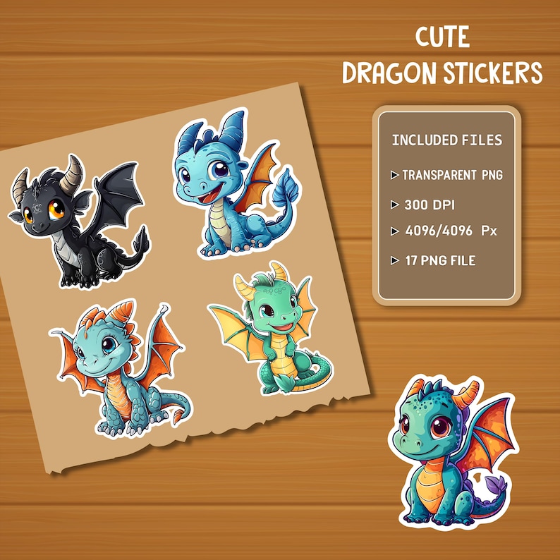 Kawaii Baby Dragon Stickers, Printable Clipart, Scrapbooking (PNG) - Etsy
