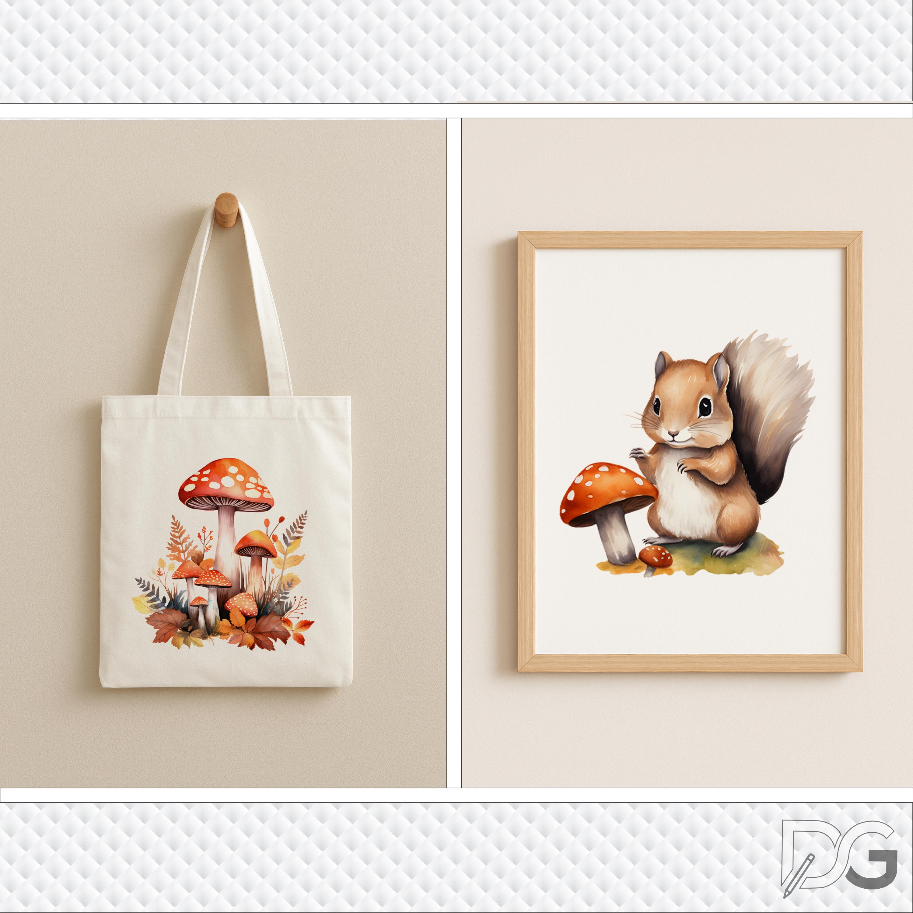 Watercolor Autumn Mushroom Clipart Bundle: Woodland Animals, Fall ...