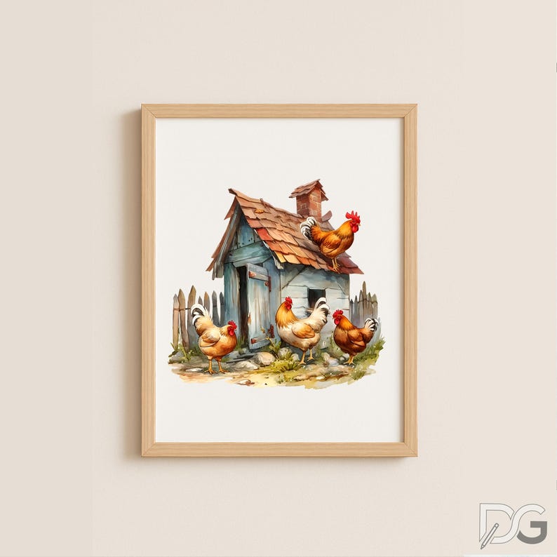 Chicken Farm Watercolor Clipart, Farm Animal PNG Images, Country Art ...