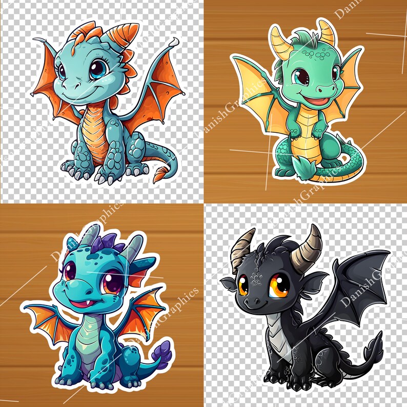 Kawaii Baby Dragon Stickers, Printable Clipart, Scrapbooking (PNG) - Etsy