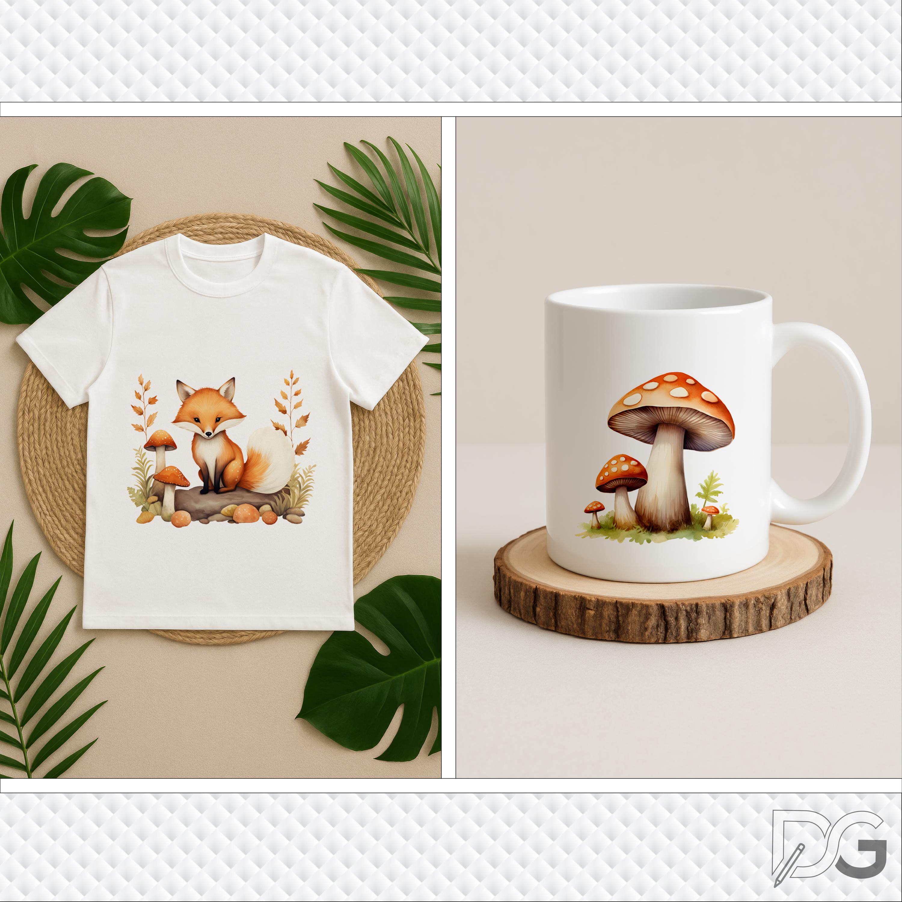 Watercolor Autumn Mushroom Clipart Bundle: Woodland Animals, Fall ...