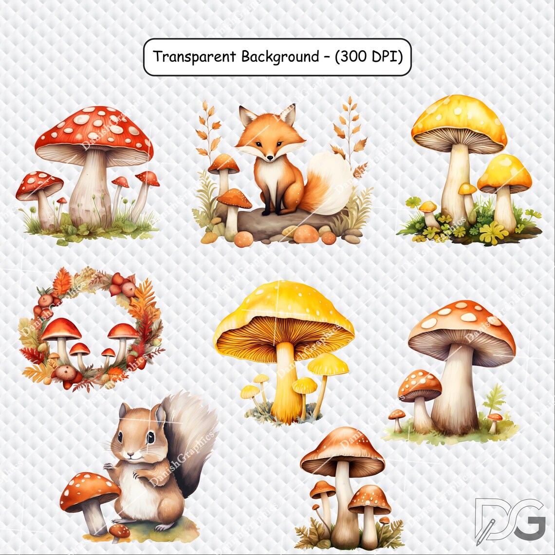 Watercolor Autumn Mushroom Clipart Bundle: Woodland Animals, Fall ...