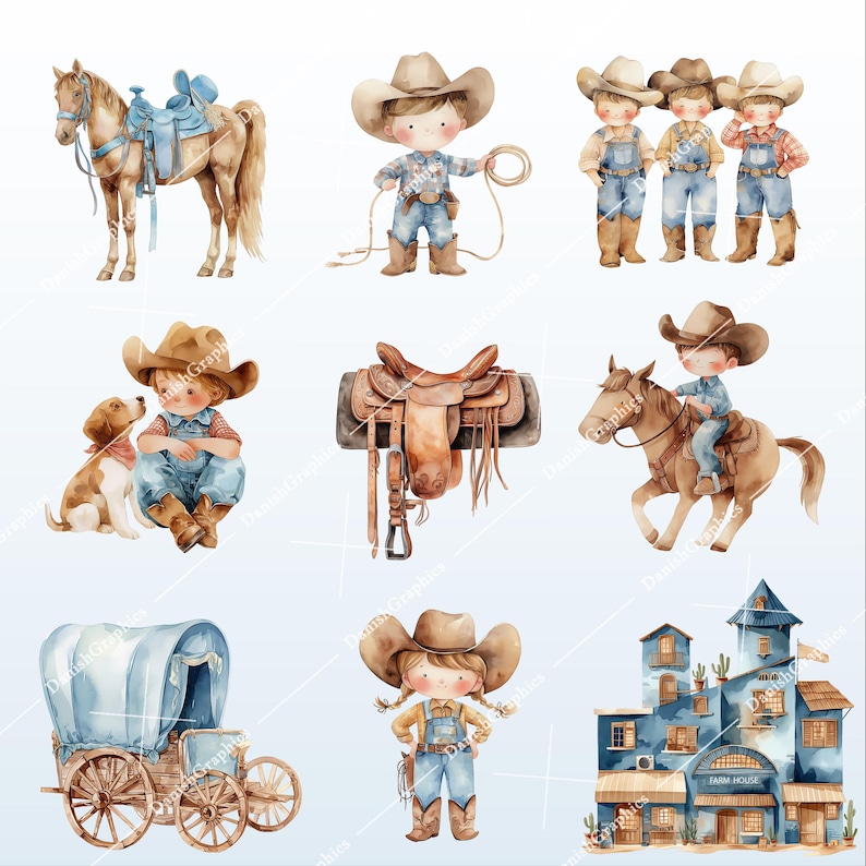 Cute Cowboy Clipart Bundle, Western PNG Graphics (digital Download) - Etsy