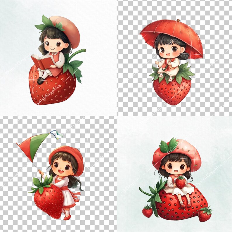 Strawberry Girl Watercolor Clipart, Cute Girl PNG, Strawberry Clipart ...