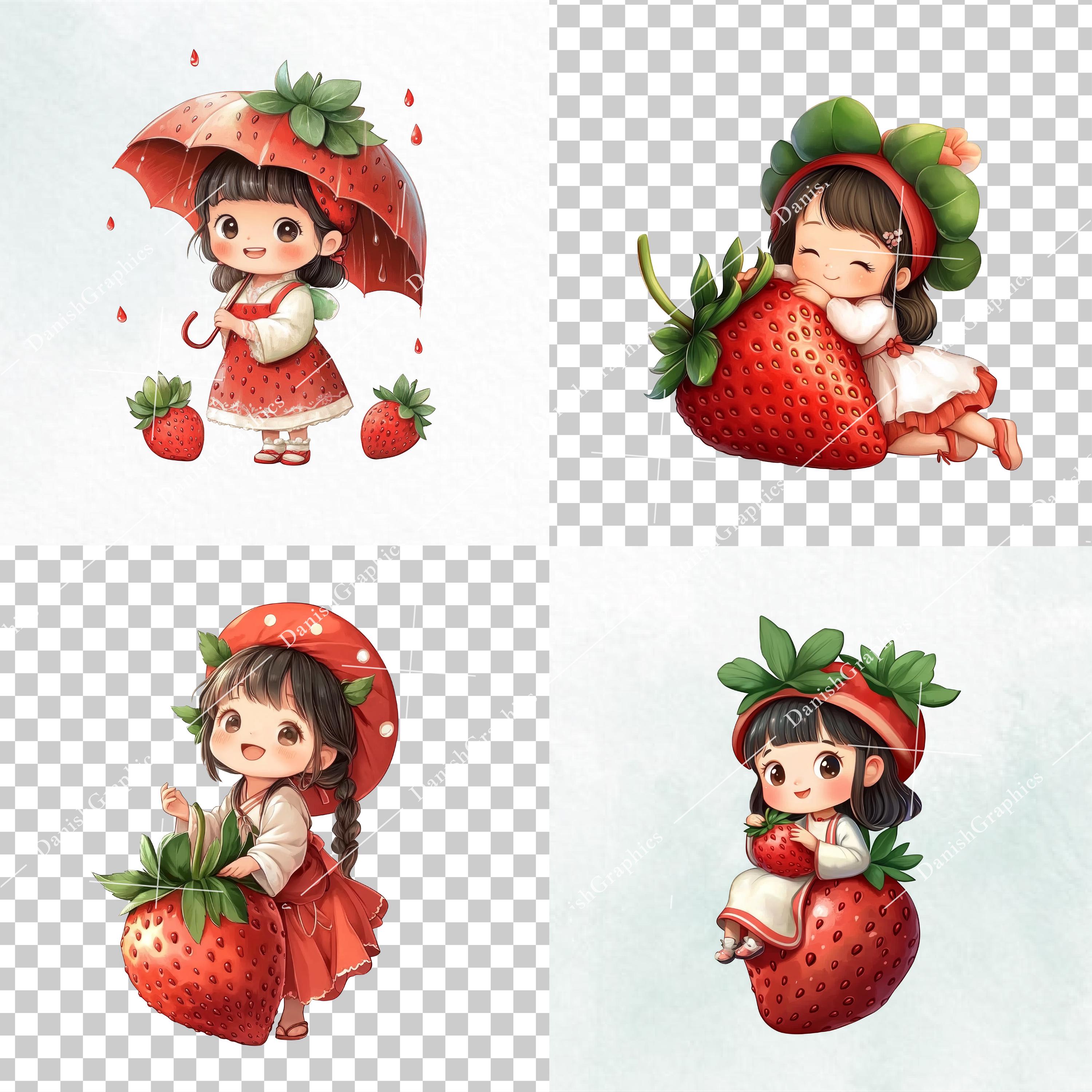 Strawberry Girl Watercolor Clipart, Cute Girl PNG, Strawberry Clipart ...