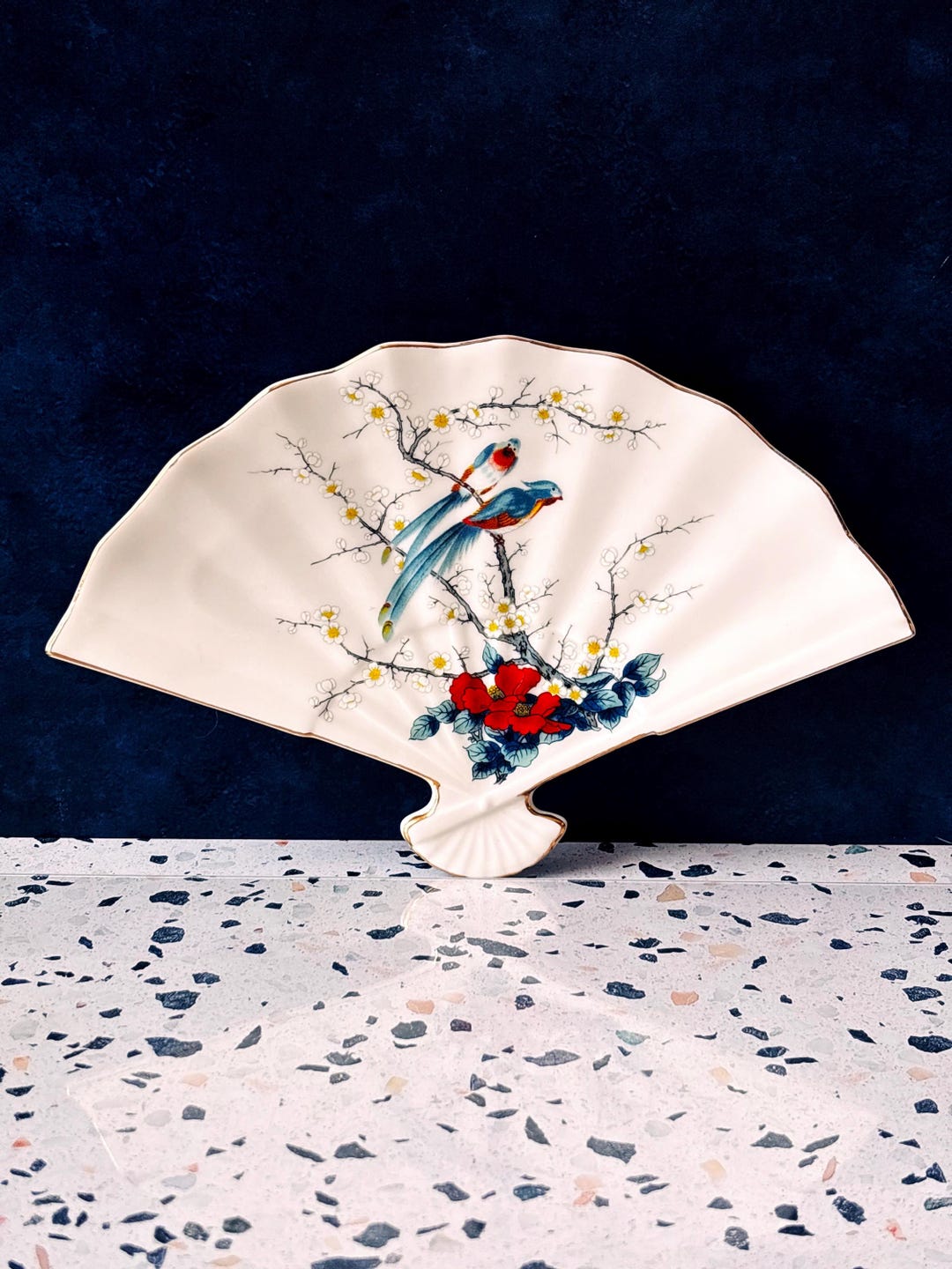 Jay Fine China of Japan “jayco” Porcelain Fan Shaped Trinket Dish With ...