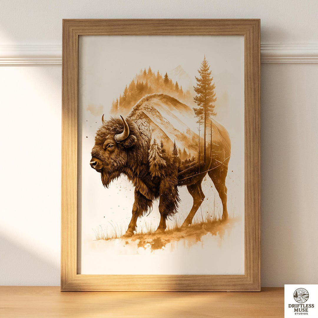 American Bison Double Exposure Art Print: Rustic Farmhouse Decor ...