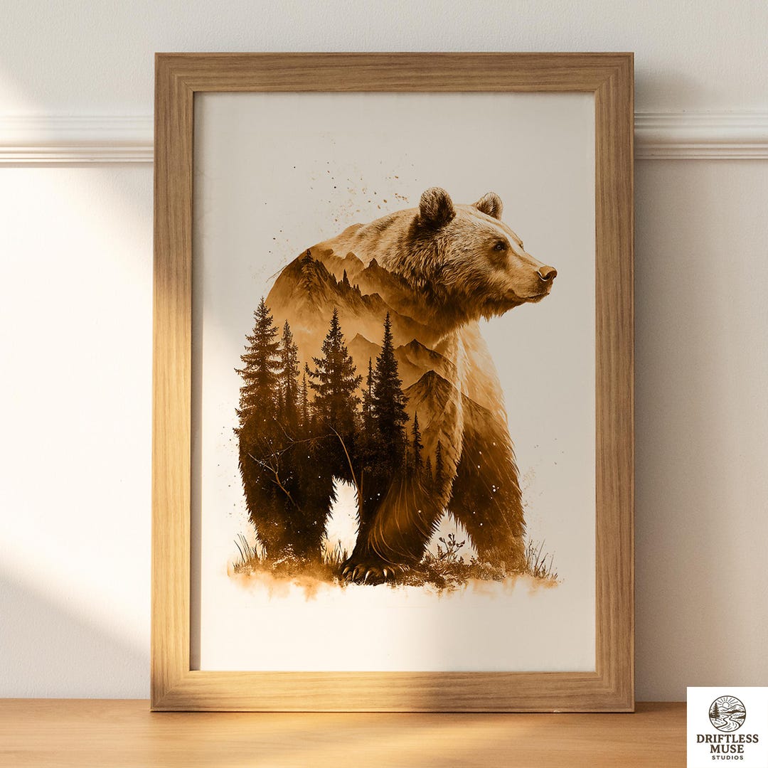 Grizzly Bear Art Print: Rustic Cabin Wildlife Decor (digital Download ...
