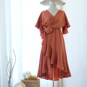 Copper Bridesmaid Dresses Wrap Dress Rust Party Dress Prom Cocktail ...
