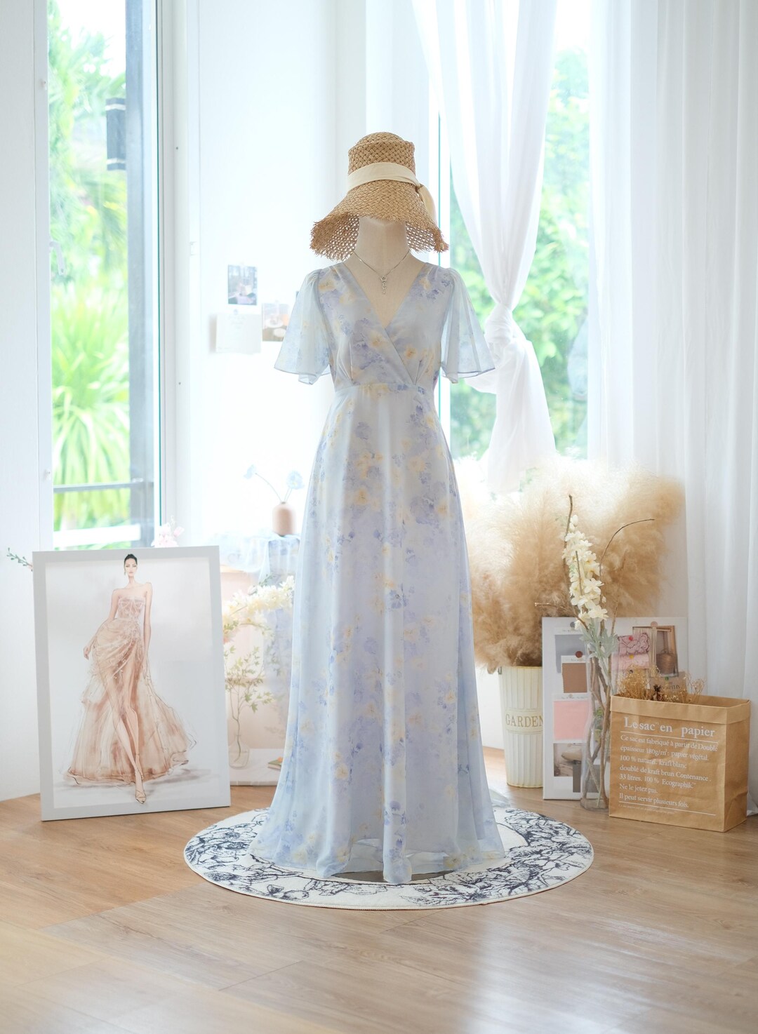 Dusty Blue Prairie Dress, Bridesmaid Dress, Wedding Guest Dress, Garden ...