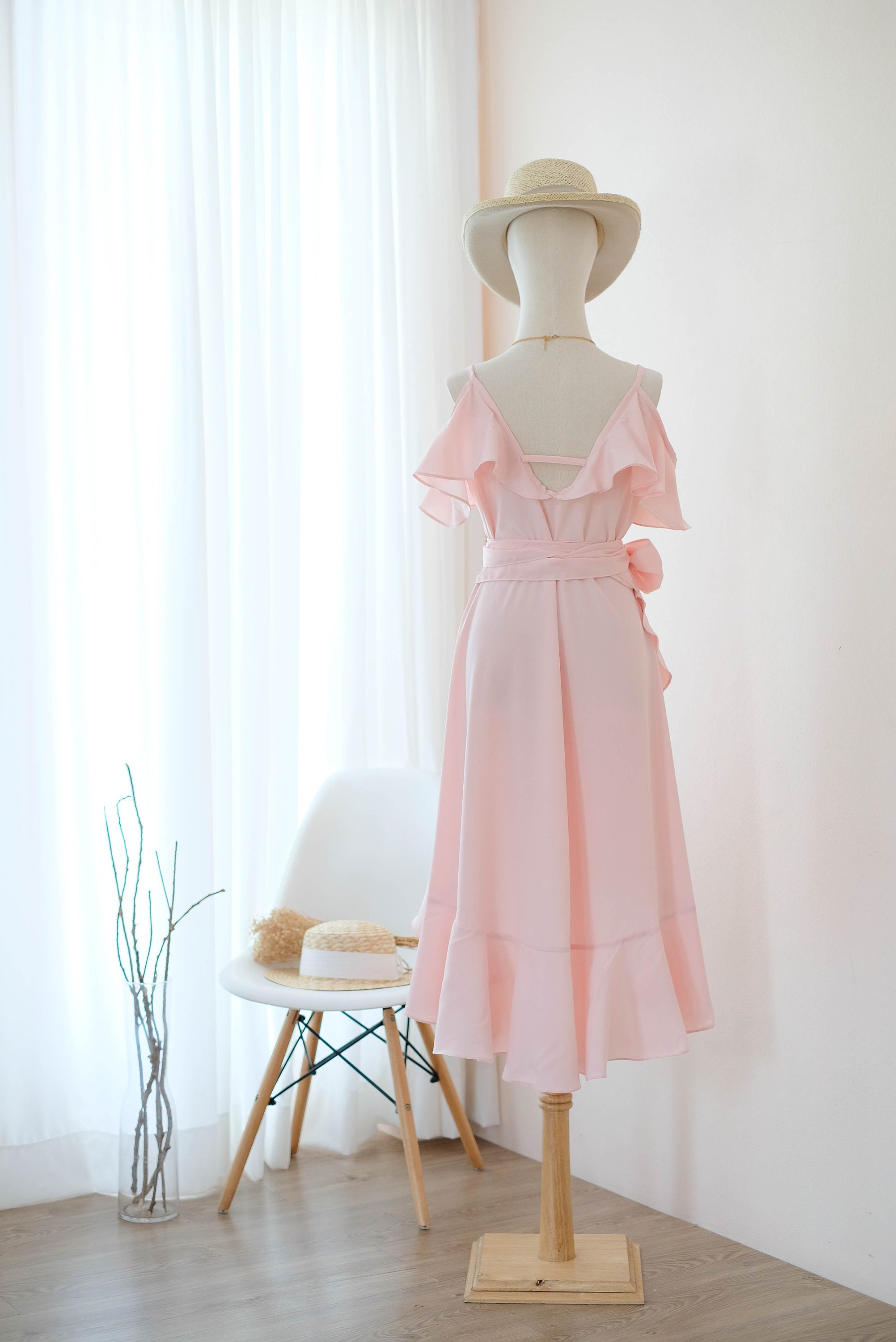 Pink Blush Wrap Dress Midi Bridesmaid Dress Drop - Etsy