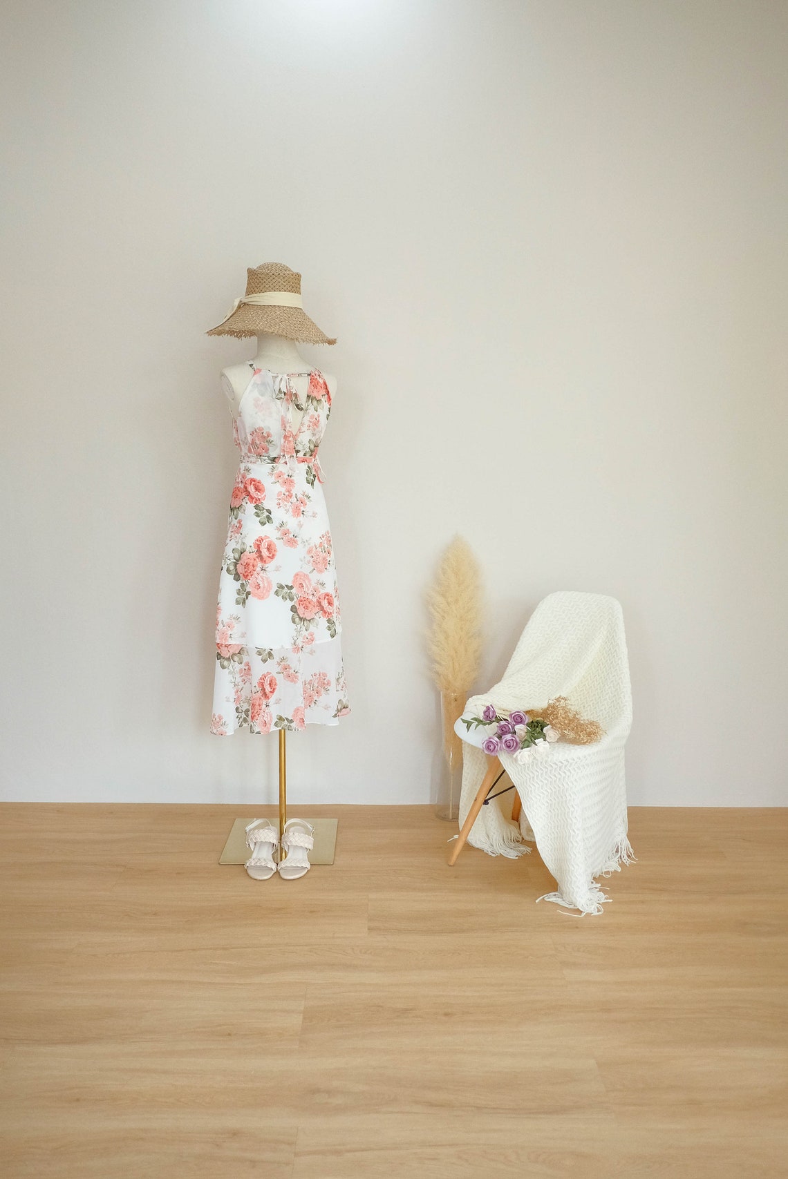 White Floral Chiffon wrap dress Chiffon bridesmaid dresses | Etsy