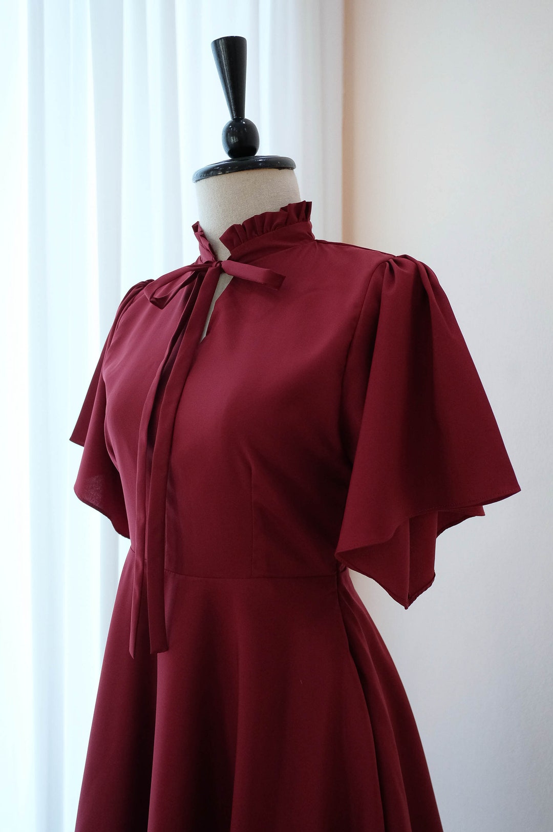 Red Dress, Burgundy Dress, Bridesmaid Dress, Short Dress, Hight Neck ...
